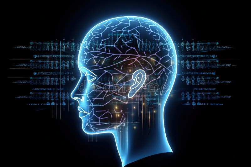 Silhouette of a Human Head Showing Illuminated Data Analysis Happening ...