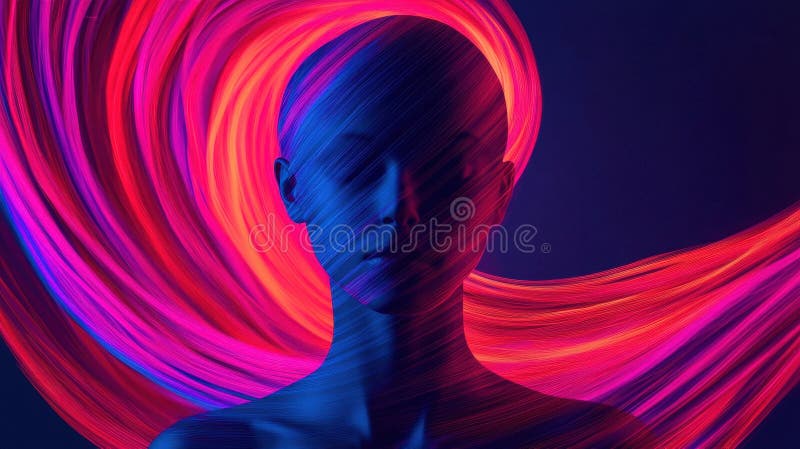 A Silhouette of a Human Head Surrounded by Vibrant Stock Illustration ...