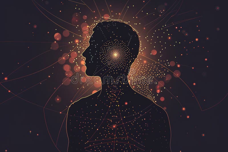 Silhouette of a Human Profile with Abstract Digital Connections and ...