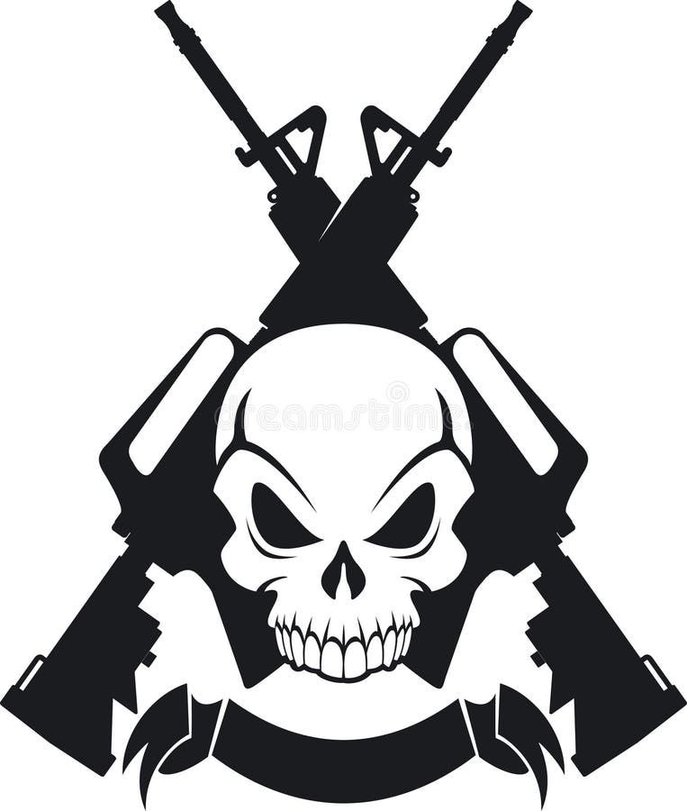Silhouette of Human Skull in Crossed Assault Rifles Stock Vector ...