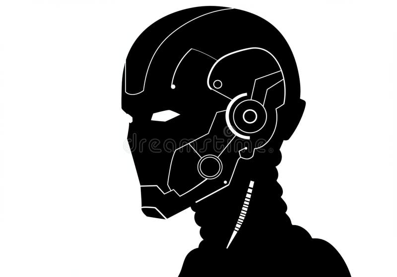 Silhouette of a Humanoid Robot Head, Featuring Intricate Circuitry and ...