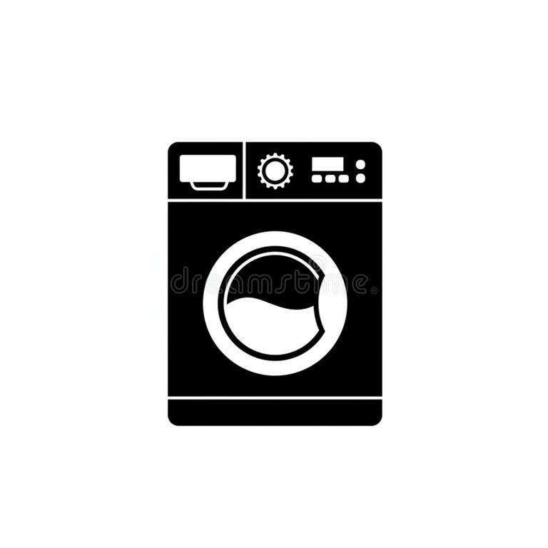 Silhouette Icon of a Front-loading Washing Machine. Features a Circular ...