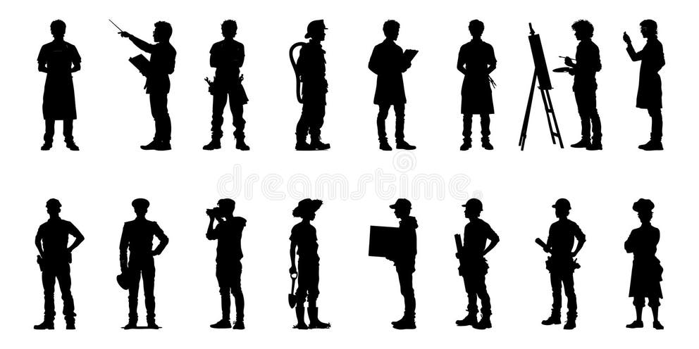 Silhouette Icon Set of Diverse Professions. Occupational Role ...