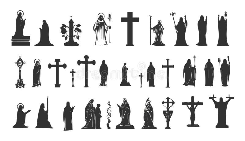 Silhouette Icons of Religious Symbols and Figures Stock Illustration ...