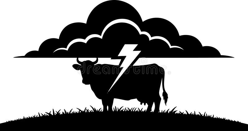 Silhouette Illustration of a Cow Under a Dark Thundercloud with a ...