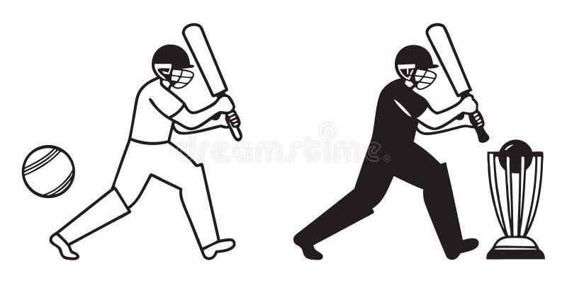 Cricket Player Silhouette Hitting Ball and Trophy Vector Illustration ...