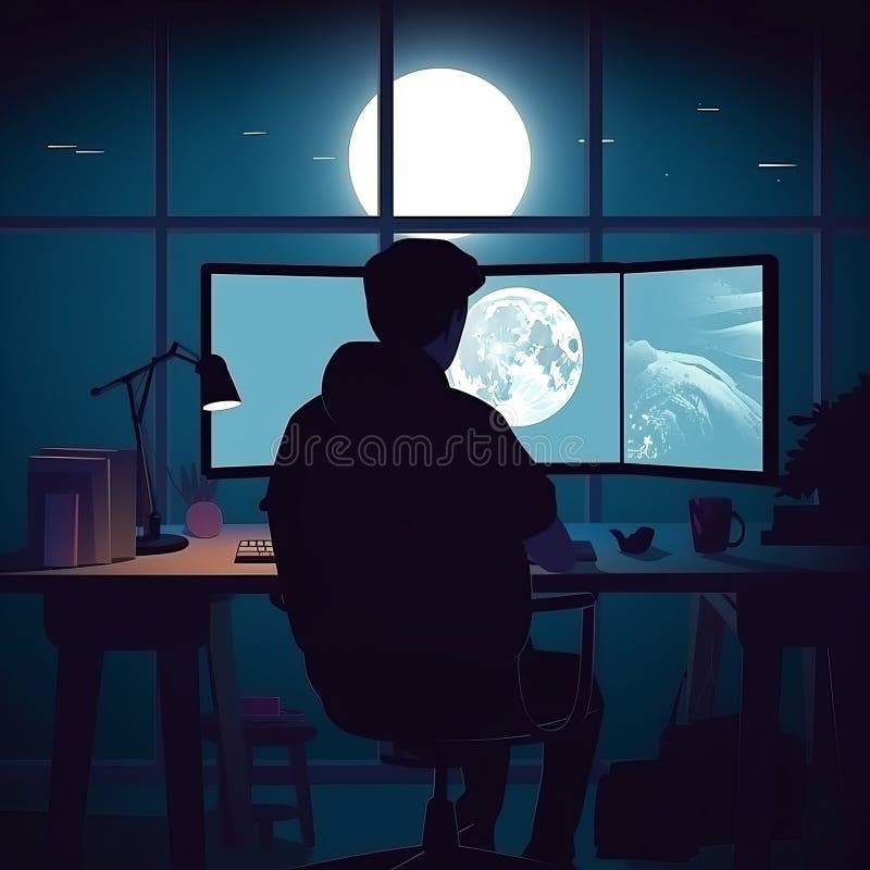 Silhouette Illustration of an Editor is Editing the Video in the ...