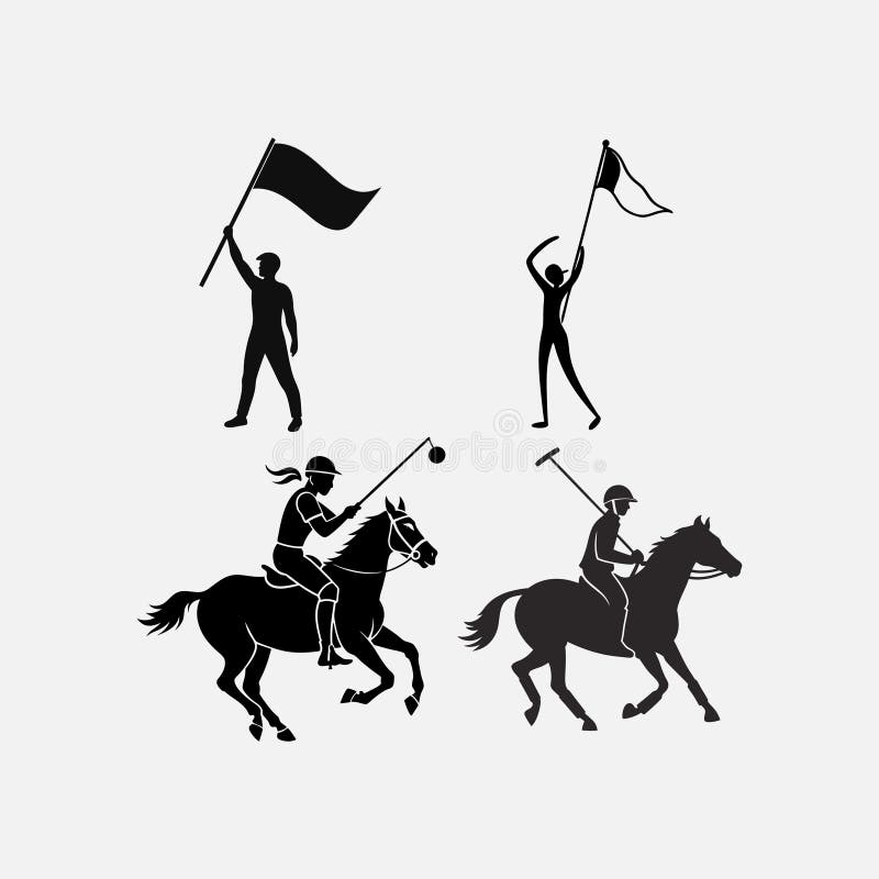 Silhouette Illustration of Polo Players and Flag Holders. Stock Vector ...