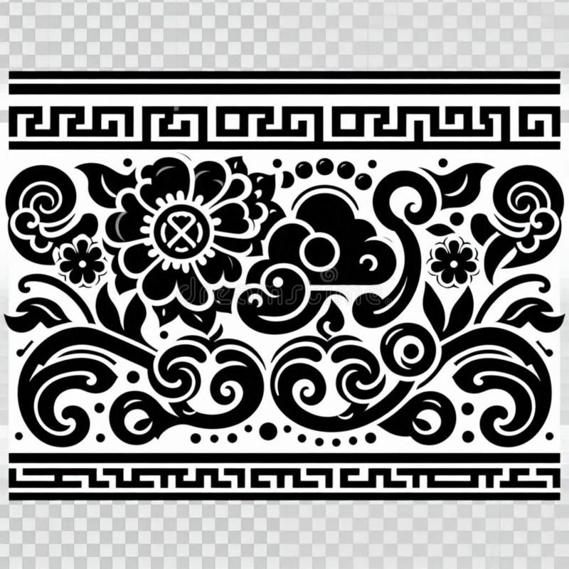 Silhouette Decorative Edge Elements in Chinese Folk Art Style Featuring ...