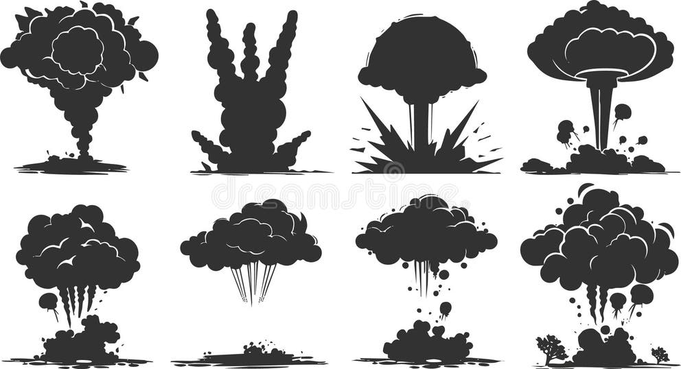 Silhouette Illustrations of Explosive Smoke Clouds in Various Shapes ...