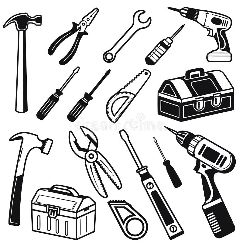 "Essential Hand Tools Vector Pack – Bold Line Art Icons in Black and ...