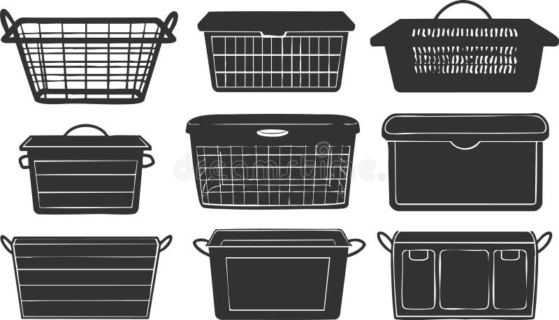 Silhouette Illustrations of Various Storage Baskets and Containers ...