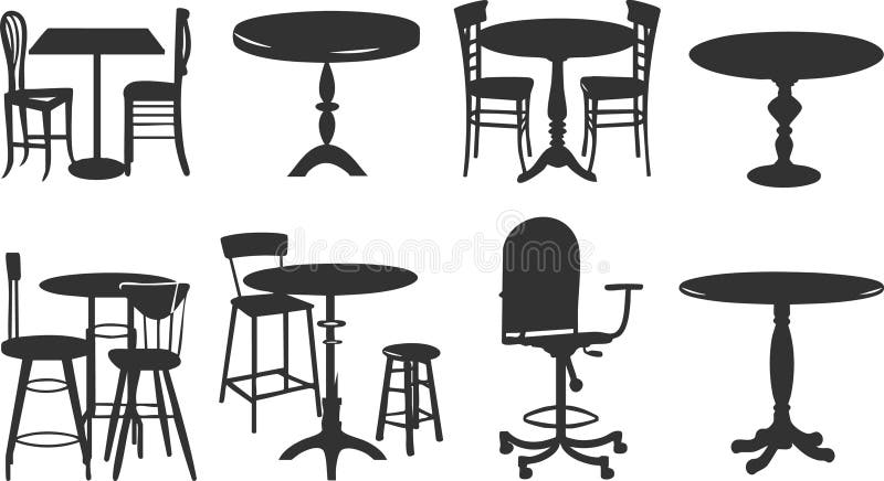 Silhouette Illustrations of Various Tables and Chairs for Interior ...