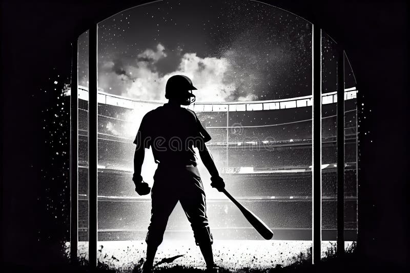 Silhouette, the Image of a Baseball Player with a Bat on the Background ...
