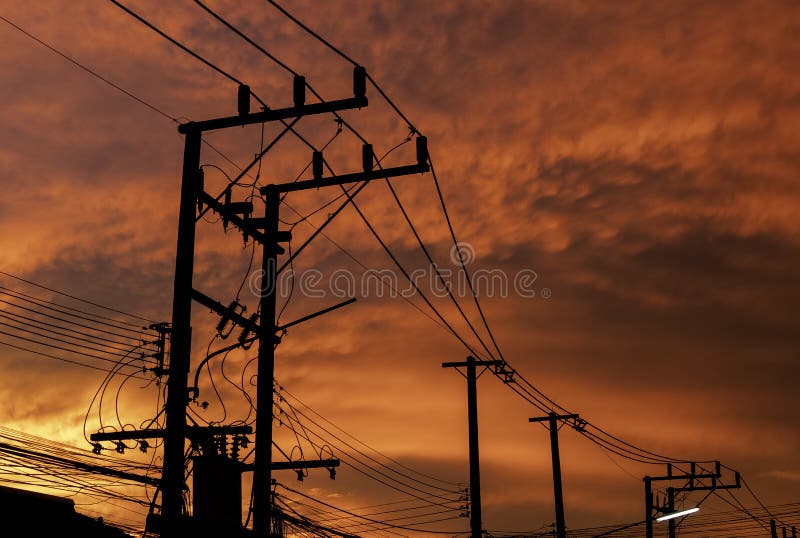 A Silhouette of Electric Pole Stock Photo - Image of orange, pole ...