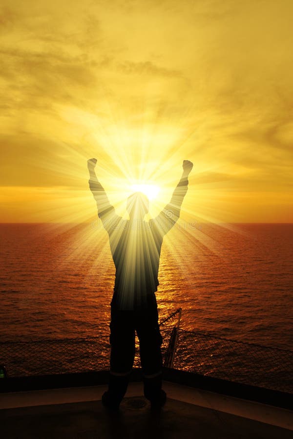 Silhouette Of Man Raising His Hands Or Open Arms Stock Image - Image of ...