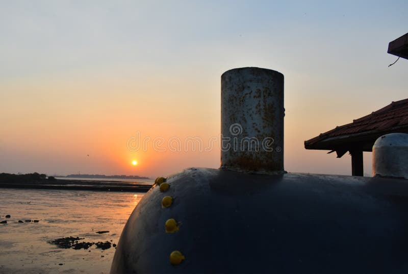 Silhouette Image of a Train Standing Behind the Sunset Stock Image ...