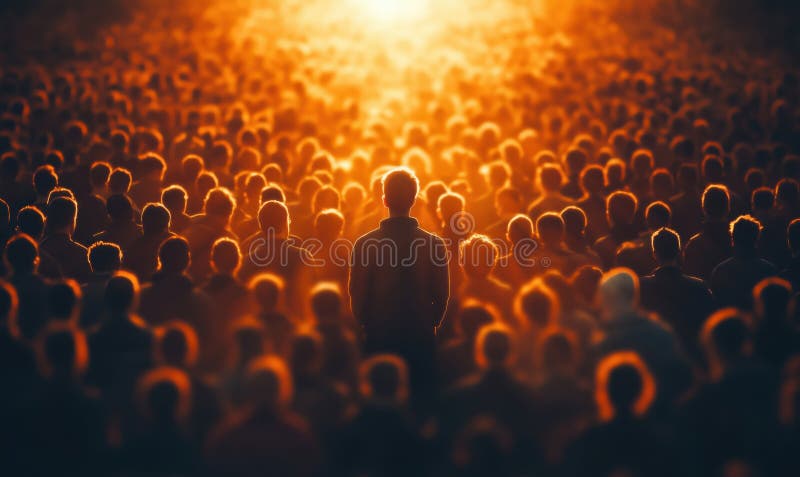 Silhouette of Individual Amongst Crowd at Sunset Creating Dramatic ...