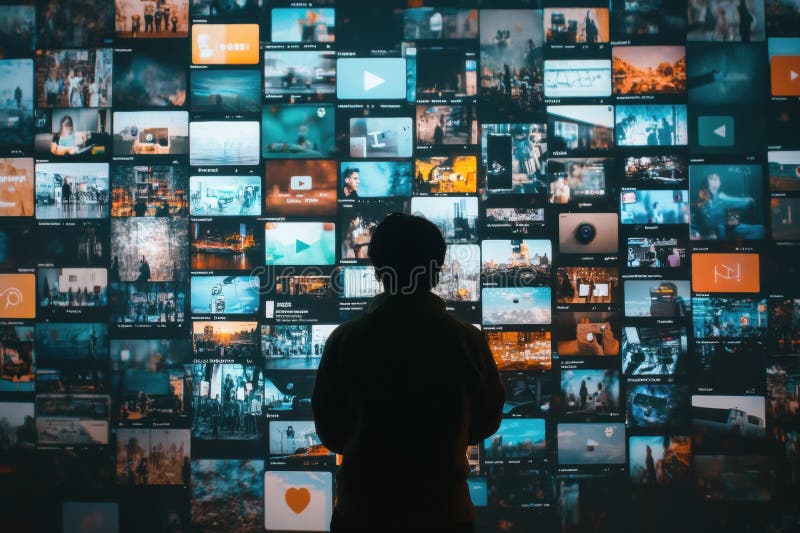 A Silhouette of an Individual Examines a Colorful Array of Social Media ...