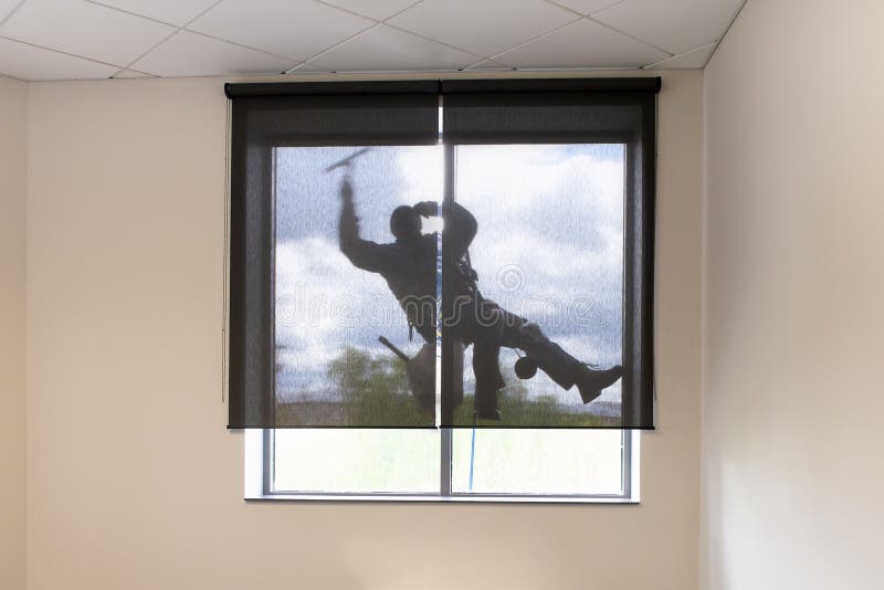Silhouette of an Industrial Climber Window Cleaner Stock Image - Image ...