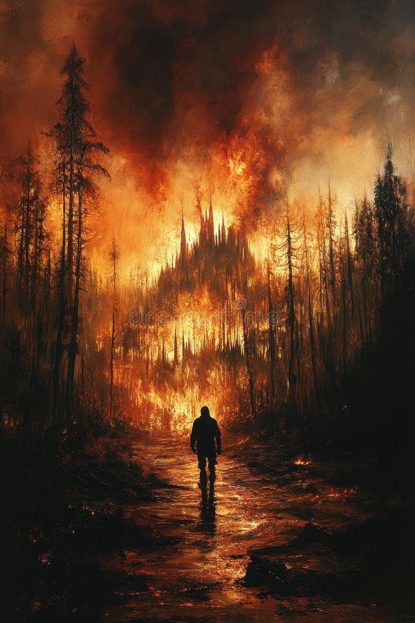 The Silhouette of an Infernal Demon Standing Against the Background of ...