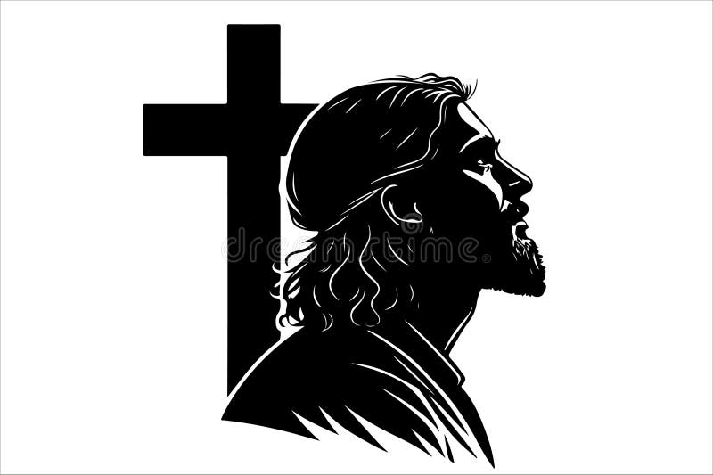 A Silhouette of Jesus Head with Cross Design Stock Vector ...