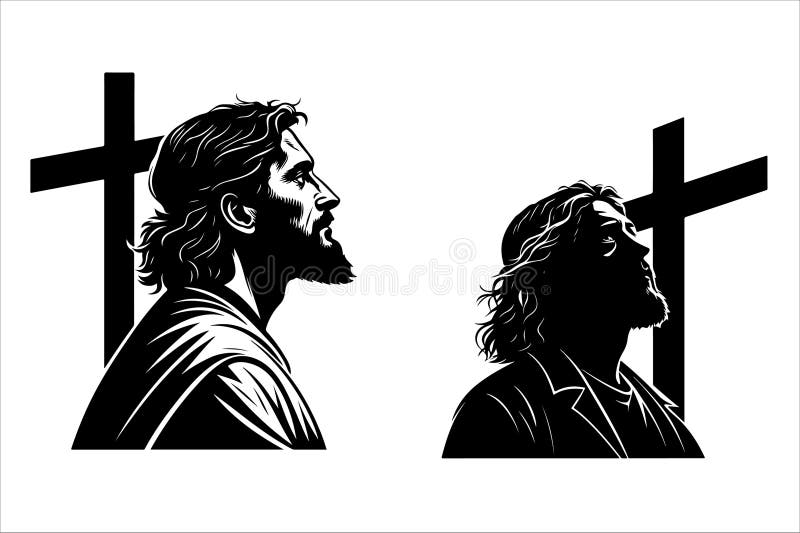 A Silhouette of Jesus Head with Cross Design Stock Vector ...