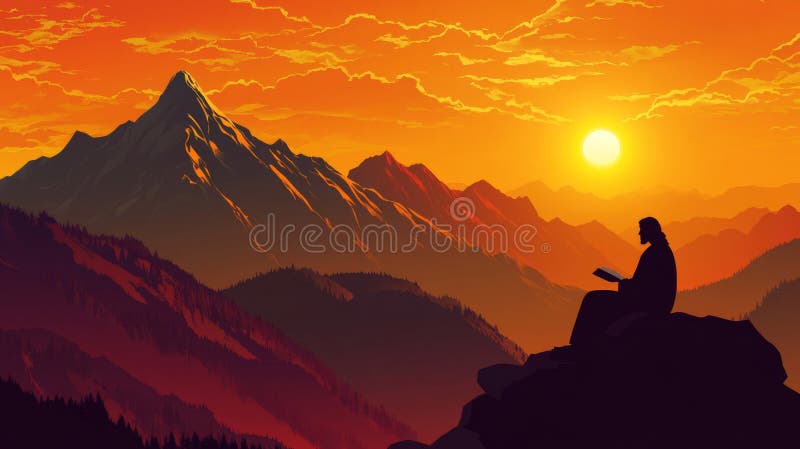 Silhouette of Jesus Preaching a Powerful Sermon at Sunset on a Mountain ...