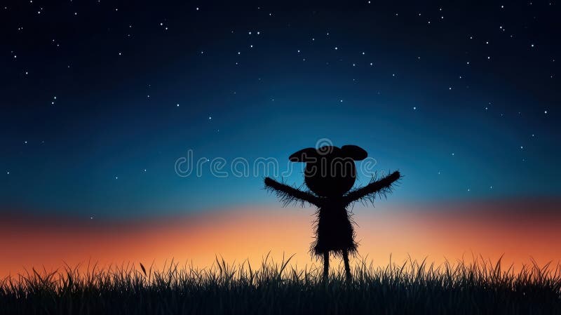 Silhouette of a Joyful Character Against a Starry Night Sky Stock ...