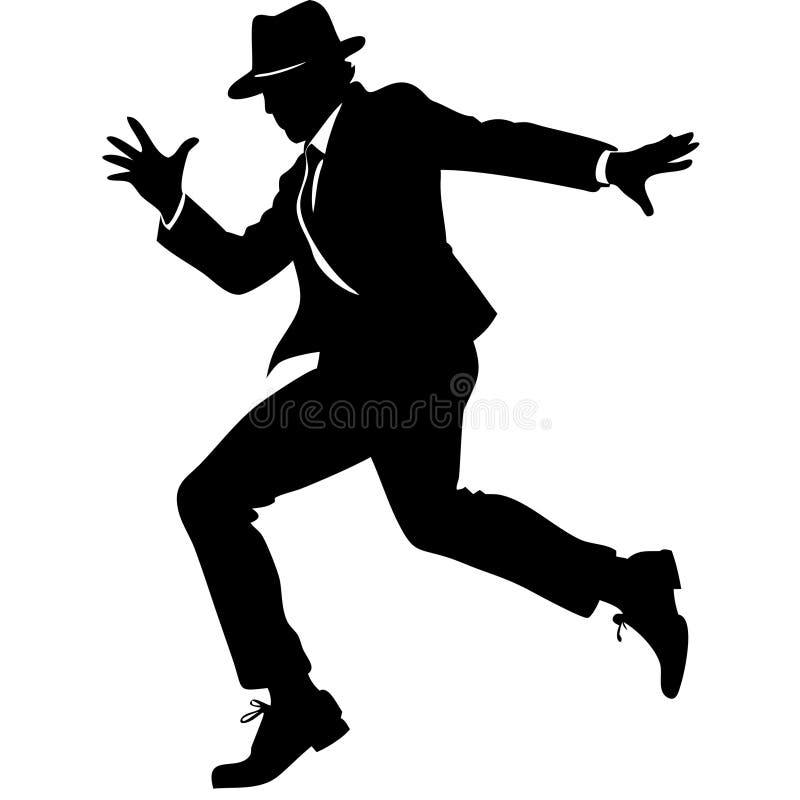 Silhouette of Jumping Man in Suit and Hat for Dance or Retro Design ...