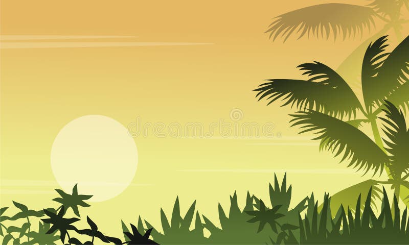 Silhouette of Jungle with Grass Scenery Stock Vector - Illustration of ...