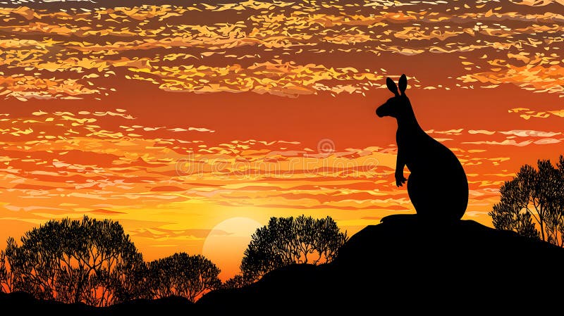Silhouette of a Kangaroo at Sunset Stock Photo - Image of tranquil ...