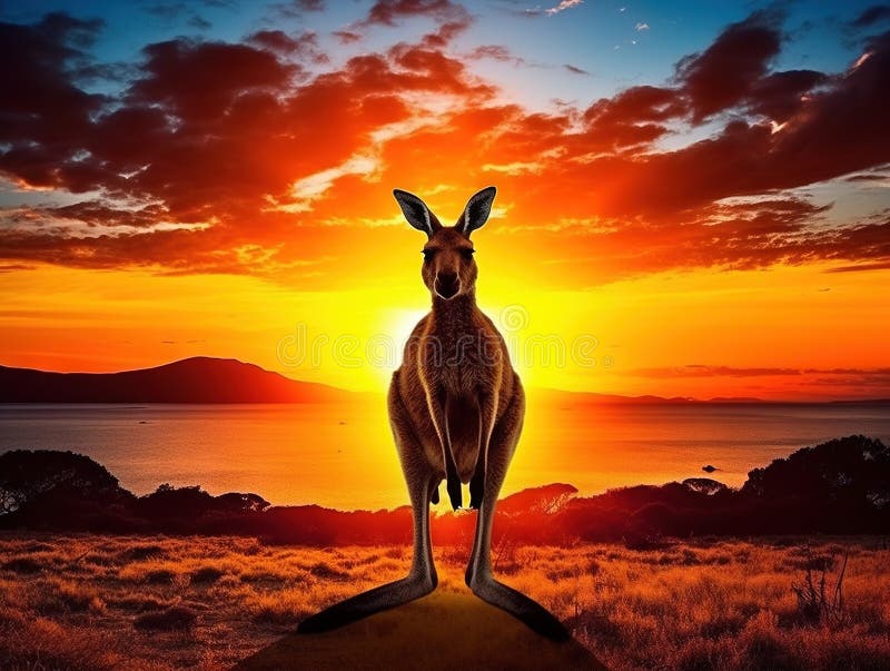 Kangaroo Sunset Made with Generative AI Illustration Stock Illustration ...