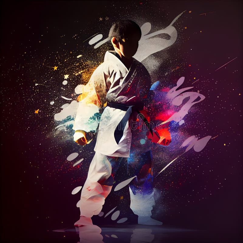 Silhouette of a Karateka on a Colorful Abstract Background Stock ...