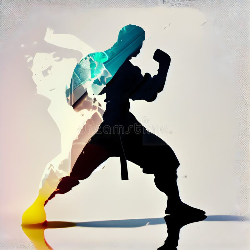 Silhouette of a Karateka on a Colorful Abstract Background Stock ...
