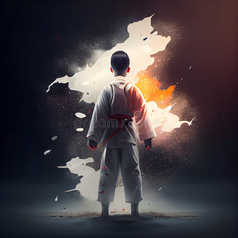 Silhouette of a Karateka on a Colorful Abstract Background Stock ...