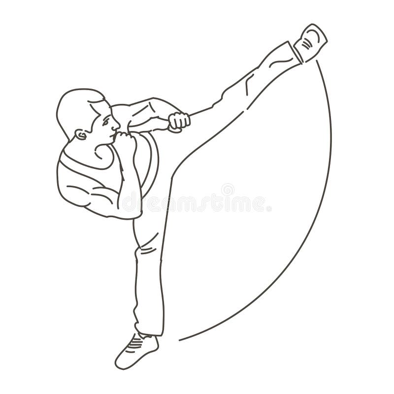 Man Karateka Doing Side Leg Kick, Male Karate Fighter Character in ...