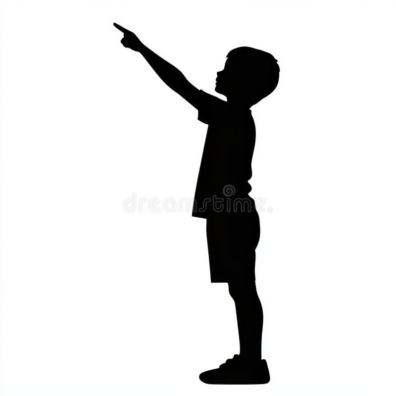The Silhouette of a Kid Pointing a Finger Up is Depicted in a Simple ...