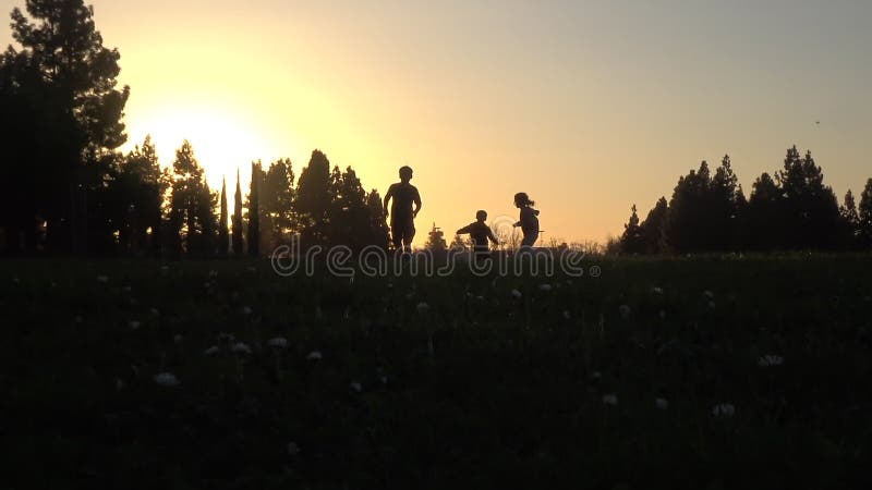 Silhouette of Kids Running Away at Sunset Stock Footage - Video of ...
