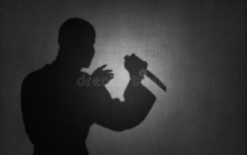 Killer or Terrorist with Knife, Shadow on Wall Stock Image - Image of ...