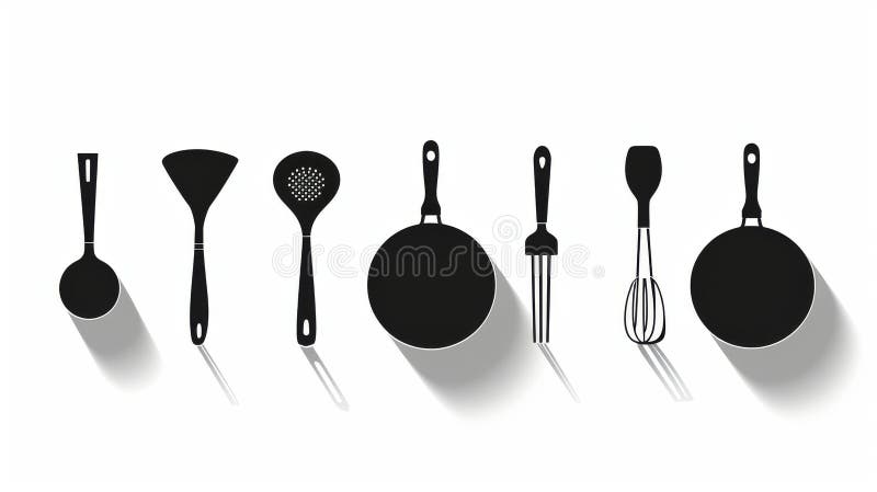 Silhouette of Kitchen Utensils with Bold Shadows Stock Illustration ...