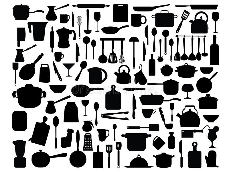 Set of Kitchen Utensils Silhouette Vector Art Stock Vector ...