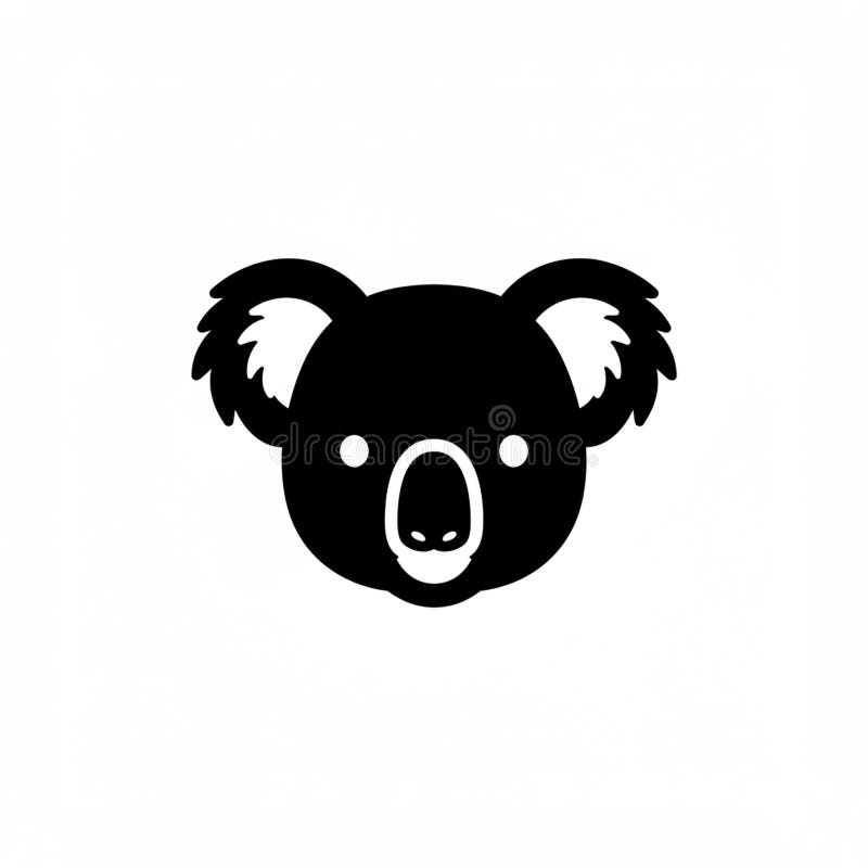 Silhouette of a Koala Face, Featuring Rounded Ears and a Distinctive ...