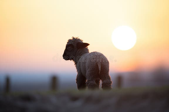 Silhouette of Lamb at Sunset Stock Illustration - Illustration of farm ...