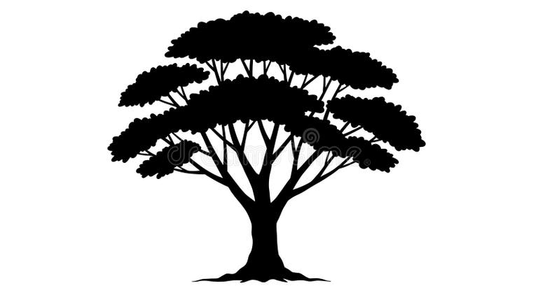 Silhouette of a Large Deciduous Tree with a Thick Trunk and Multiple ...