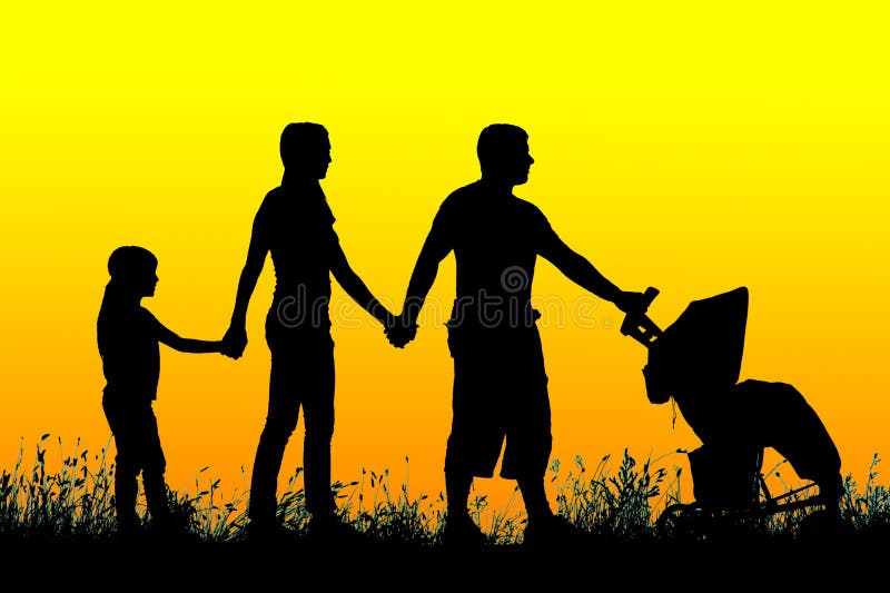 Silhouette of a Large Family that Walks at Sunset Stock Photo - Image ...