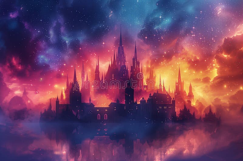 Silhouette of a Large Gothic Castle Against a Starry Sky Stock Image ...