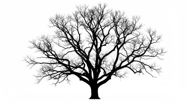 Silhouette of a Large, Leafless Tree with an Intricate Network of ...