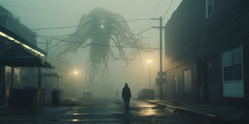 Silhouette of a Large Octopus Cast Against an Urban Street Setting, AI ...