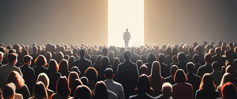 Silhouette of Leader Standing before a Crowd in Dramatic Lighting Stock ...